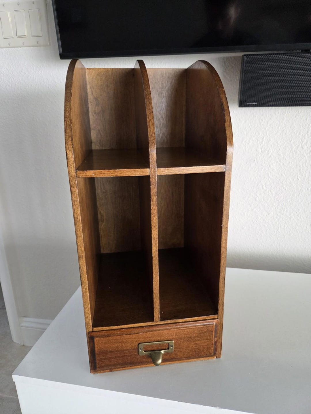 Vintage Wood Desktop Library Organizer Card Letter File Box Cabinet ...