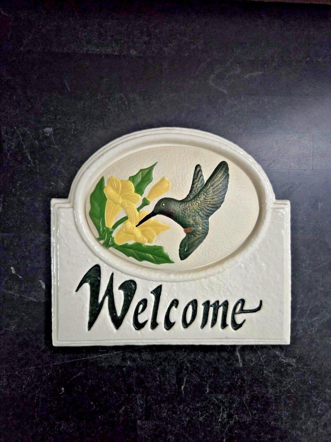 Vintage Ceramic Hummingbird Welcome Sign: Hand-painted Floral Wall ...