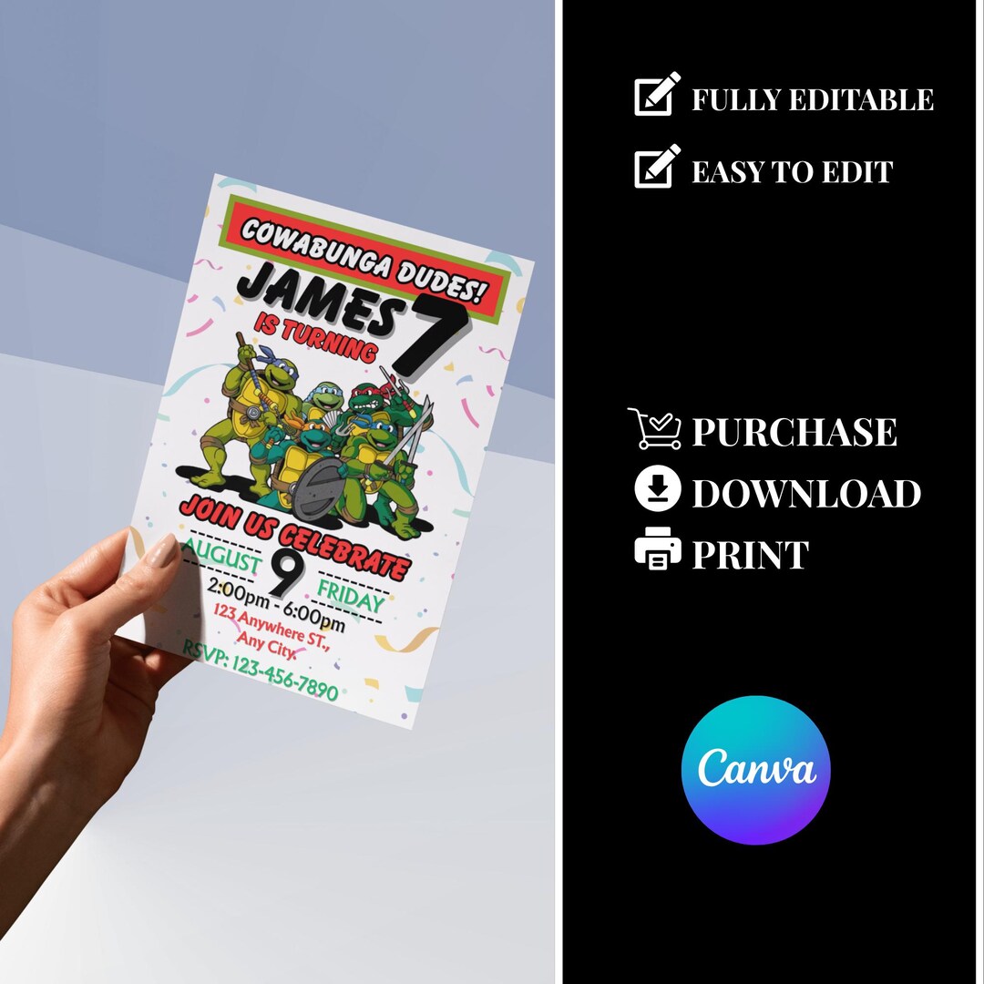 Editable Ninja Turtle Birthday Invitation | Printable Ninja Invite ...