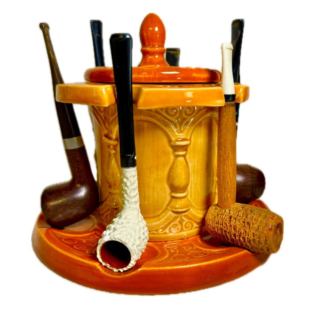 VTG Mid-century Ceramic Pipe Rack and Tobacco Holder Humidor Carousel W ...