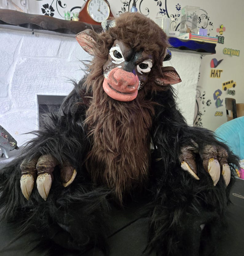 Mini Minotaur Plush Art Doll – Mythical Resin Face Creature – Handmade ...