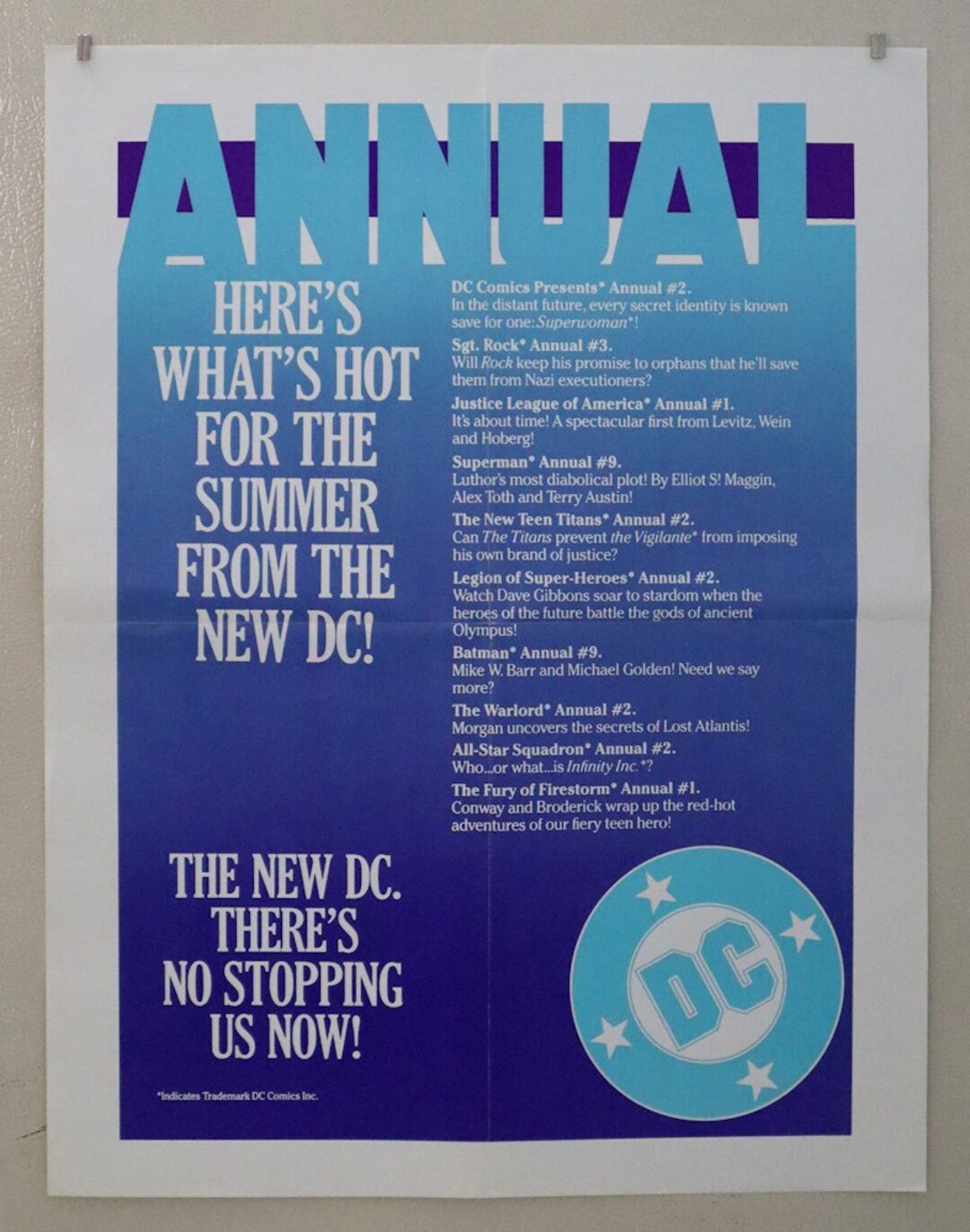 1980's DC Comics Annuals 22x17 Inch Comic Book Promotional Promo Poster ...