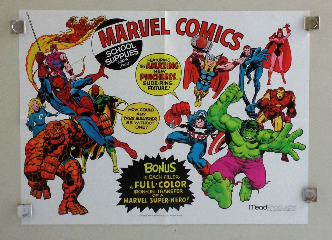 1975 Marvel 27x20 Mead Promo Poster:spider-man,fantastic Four,avengers ...