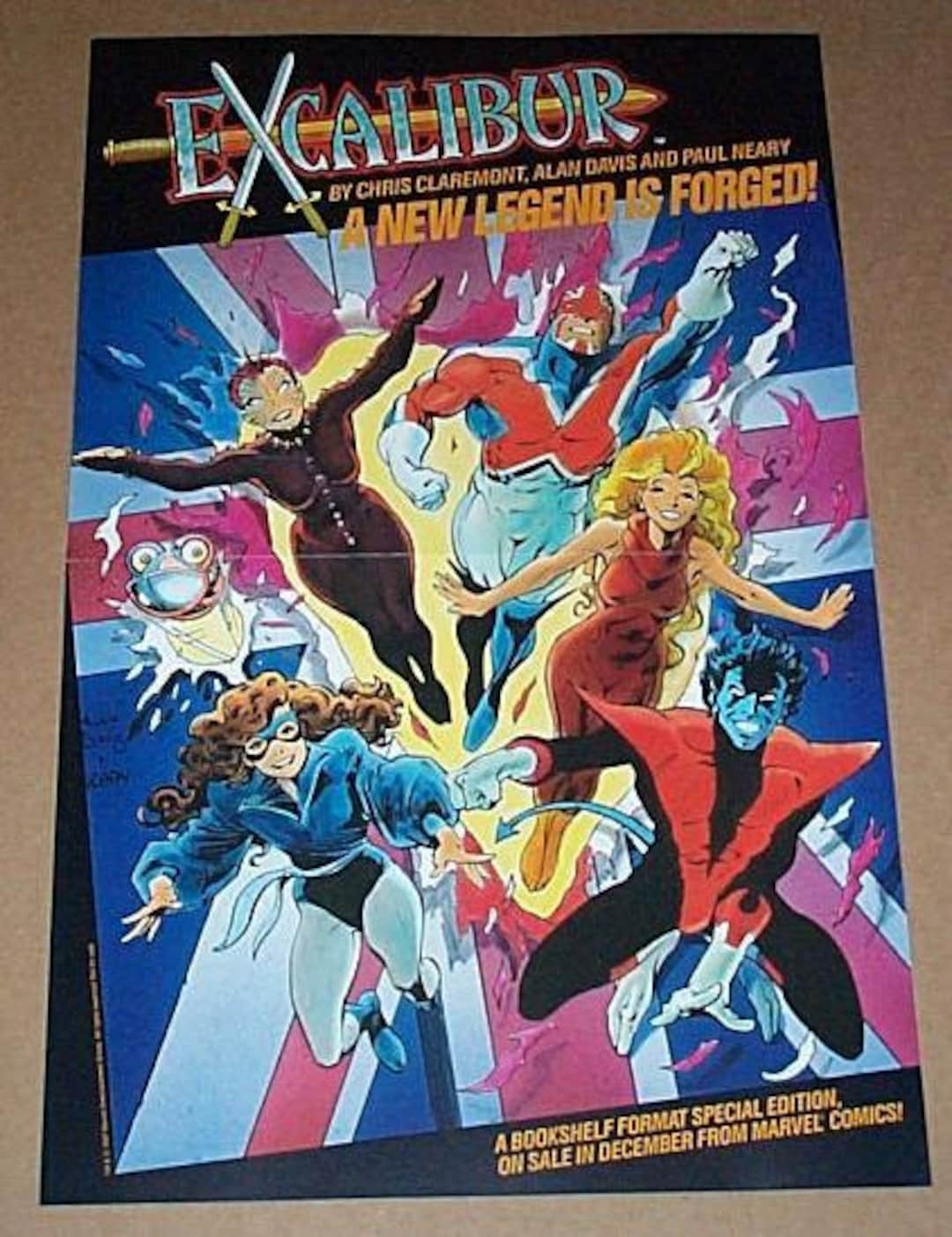 1987 Excalibur Poster, Original 17x11 Marvel Comics Comic Book Promo ...