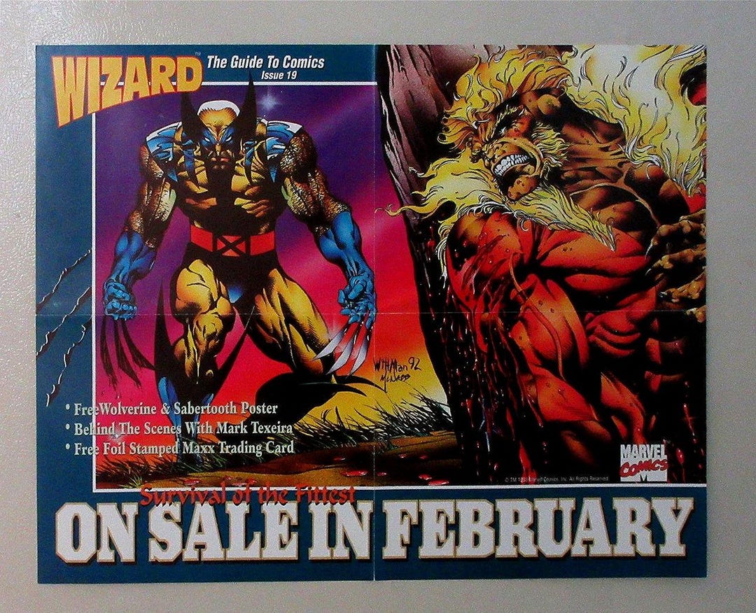 1993 X-men Wolverine Sabertooth Poster: Rare Vintage Original 22x17 ...