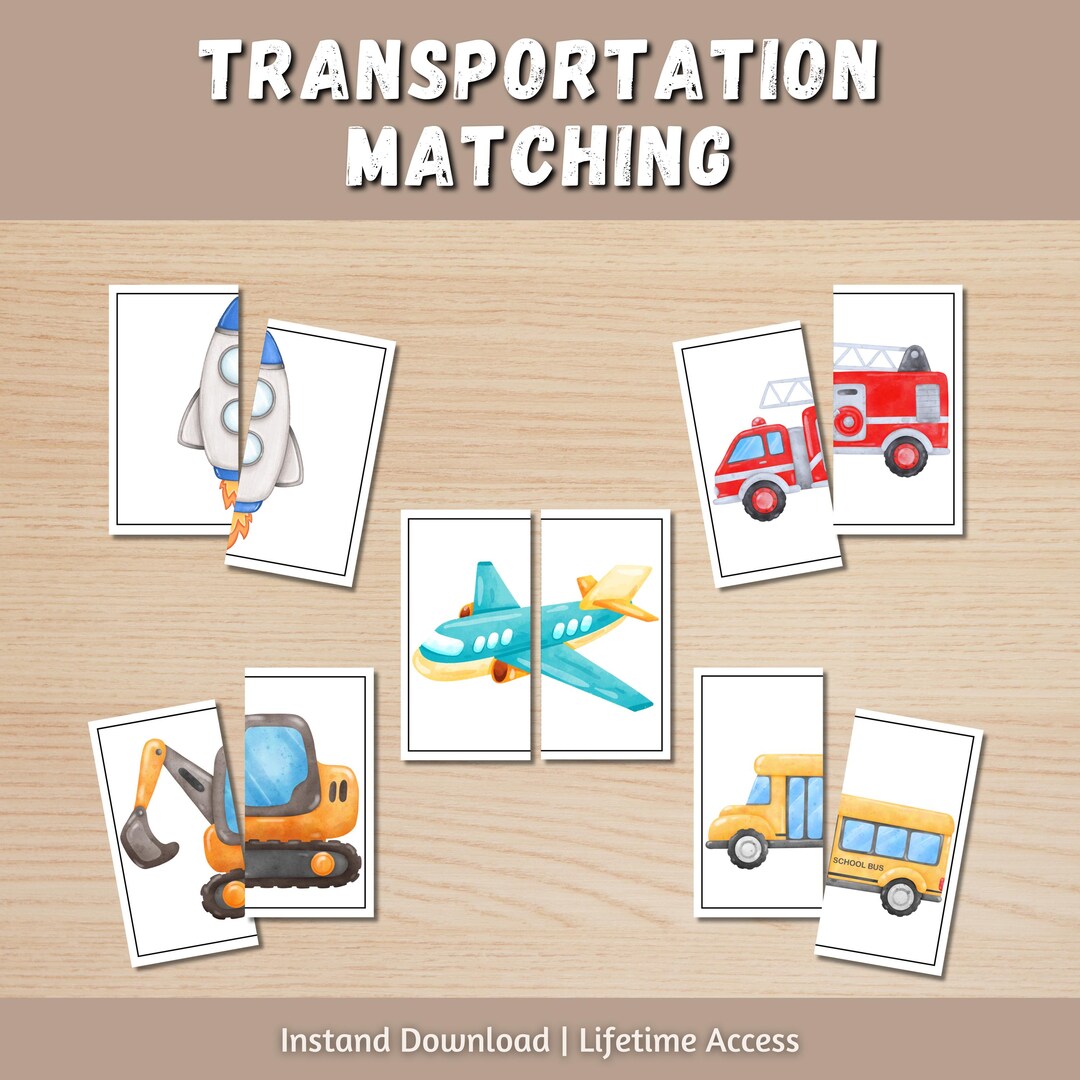 Printable Transportation Matching Game, Toddler Matching Activity, Kids ...