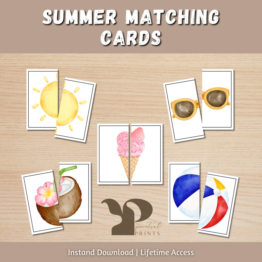 Printable Summer Matching Game, Toddler Matching Activity, Kids ...