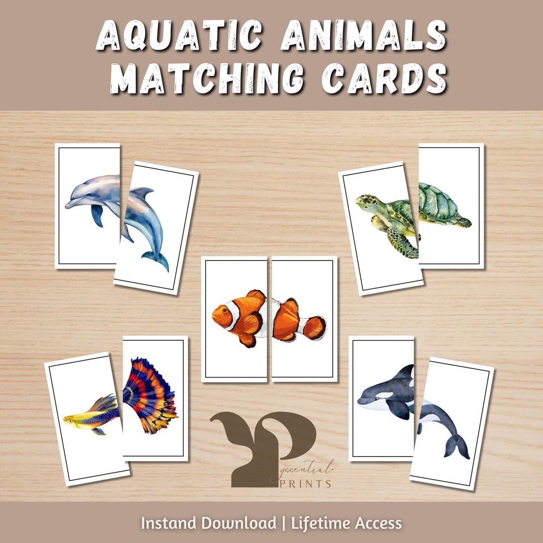 Printable Aquatic Animals Matching Game, Toddler Matching Activity ...