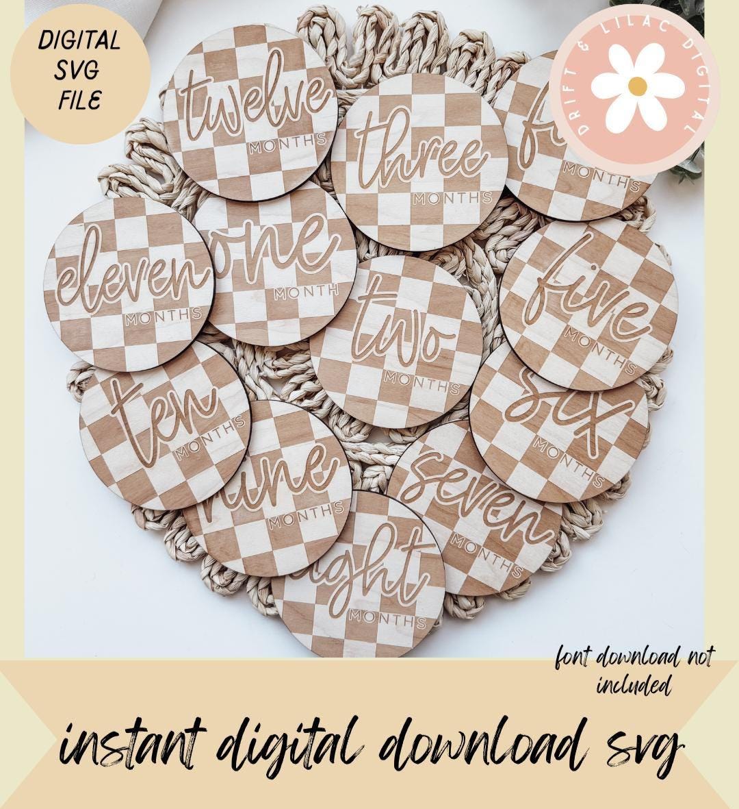 SVG Baby Milestone Disc Checkered File, Baby Milestone Rounds Svg, SVG ...