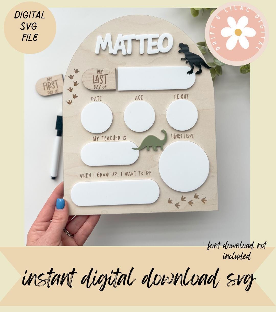 SVG First Day of School Board File, Dinosaur First Day Board Svg, First ...