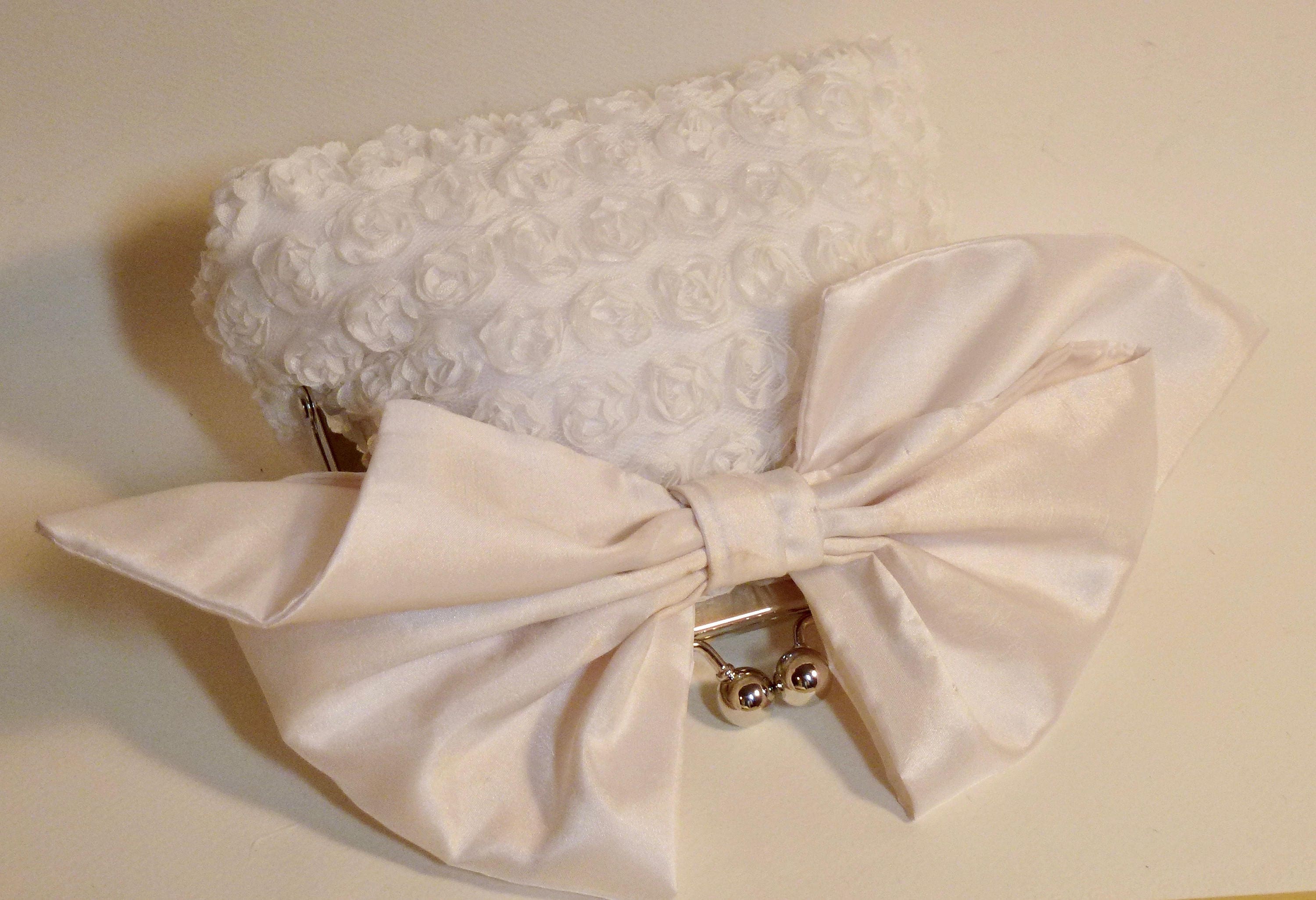 Tiny Roses Flower Girl Clutch With Large Taffeta Bow Clutch Off-white ...