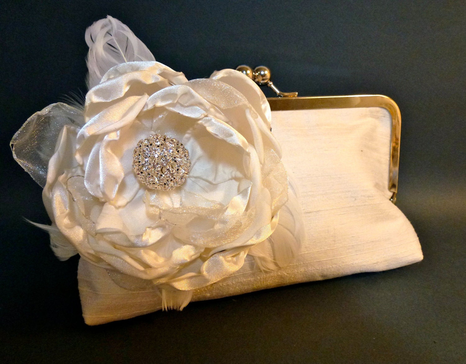 Bridal Clutch or Bridesmaid Clutch Cabbage Rose Silk With Rhinestone ...