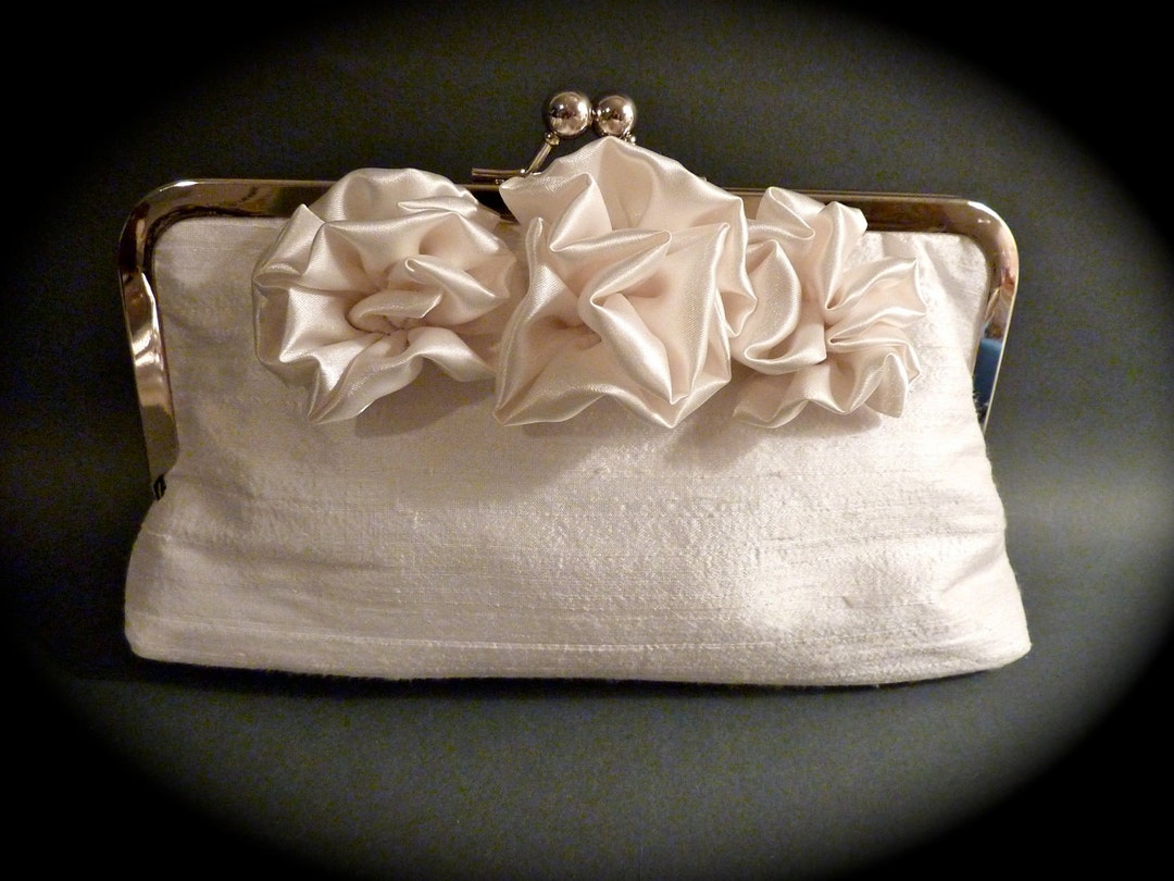 Bridal Clutch With 3 Satin Flowers Bridesmaid Customize Holiday Prom - Etsy