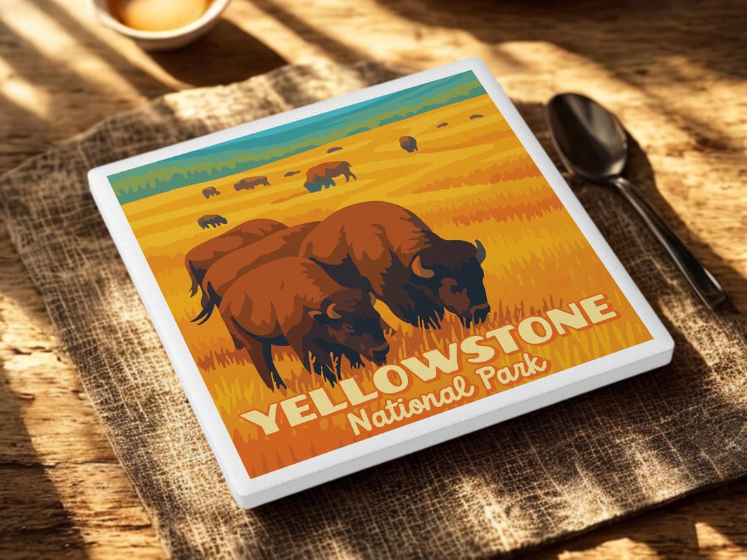 Yellowstone National Park Ceramic Coaster | Travel Souvenir | Glossy ...