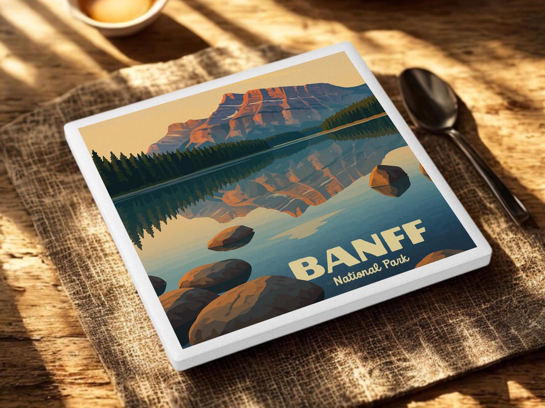 Banff National Park Ceramic Coaster | Travel Souvenir | Glossy ...