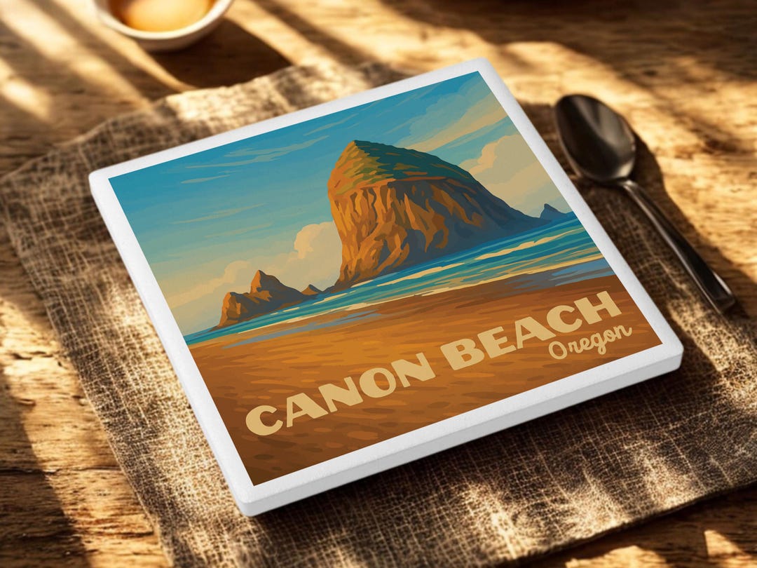 Canon Beach Oregon Coast Ceramic Coaster | Travel Souvenir | Glossy ...