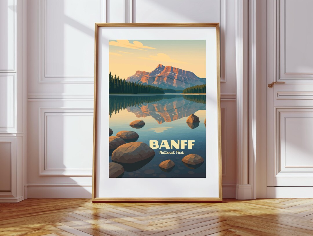 Banff National Park Poster – Mountain Reflection Matte Vertical Wall ...