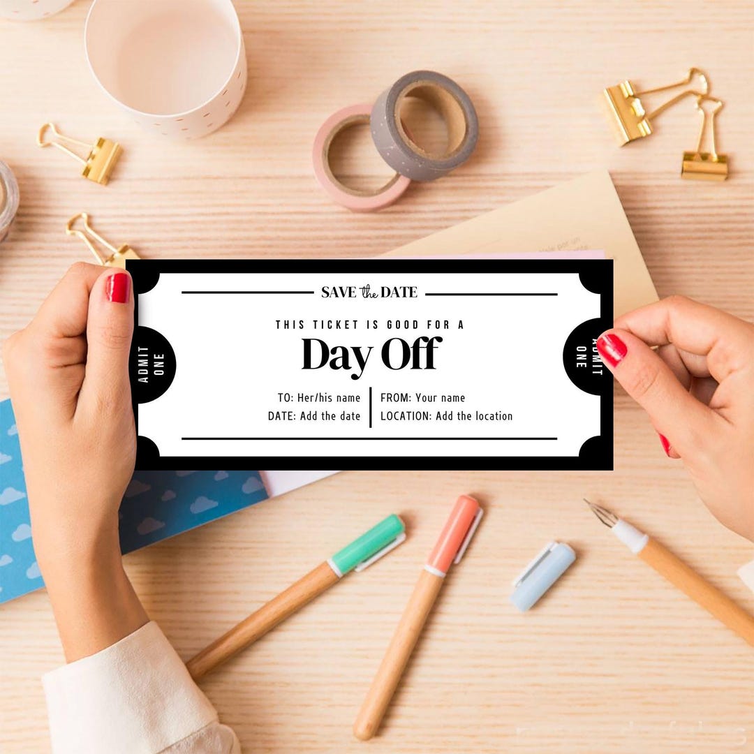 Day off Gift Coupon: Editable Printable Voucher (instant Download) - Etsy