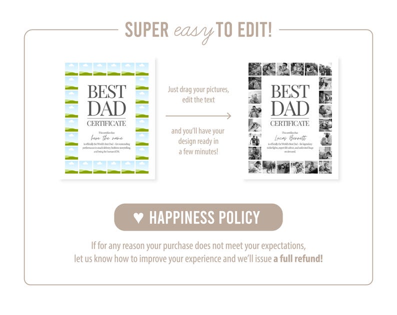 Best Dad Certificate Template Editable Canva — Funny Father’s Day Gift ...