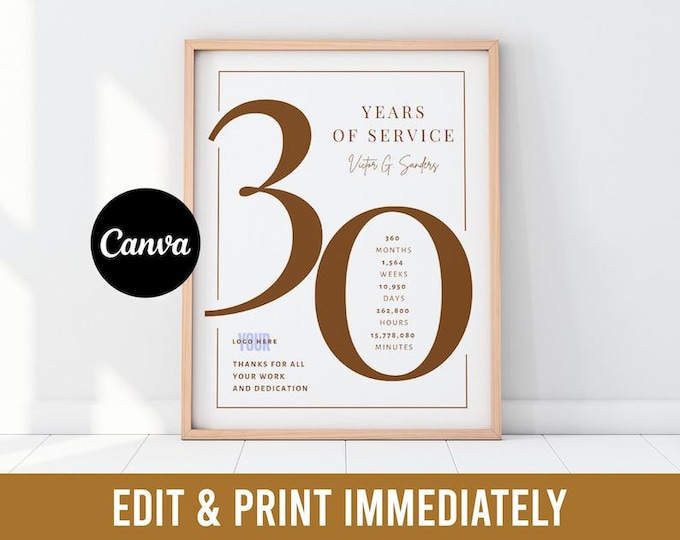 30 Year Work Anniversary - Custom Employee Recognition Gift Idea - 30th ...