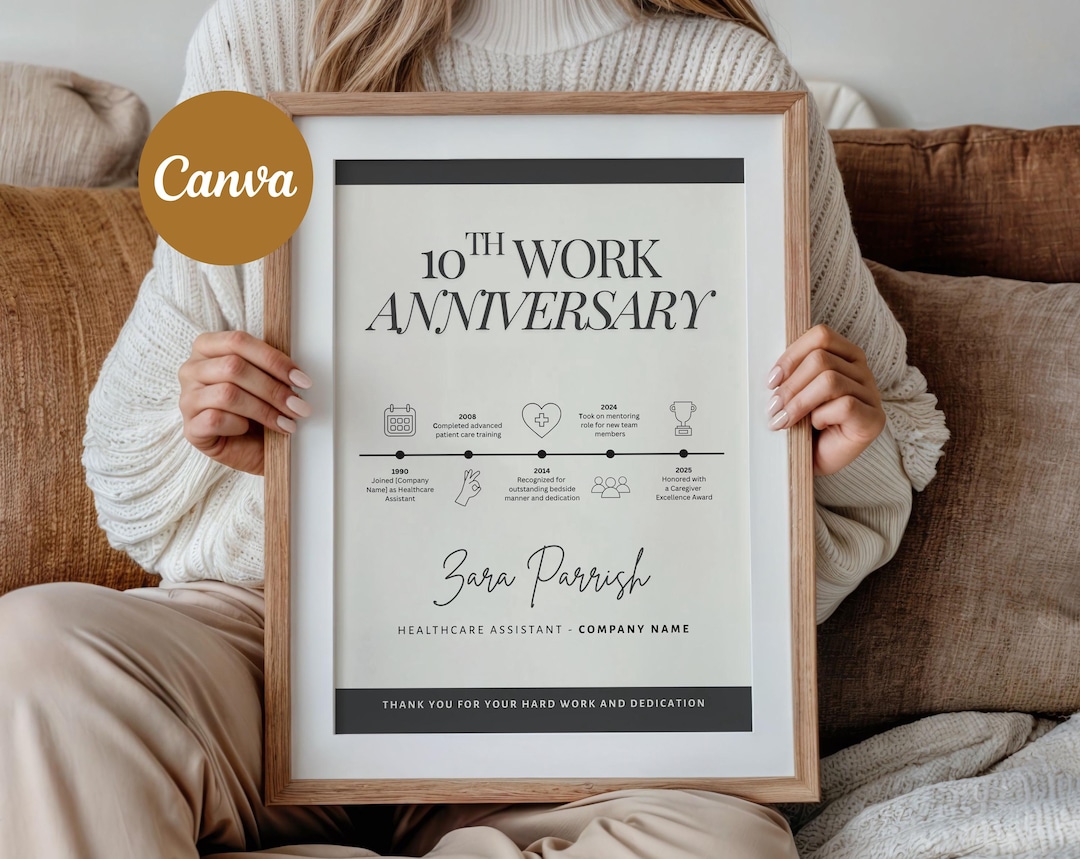 Timeline Work Anniversary Template — 10 Year Milestone Career Gift ...