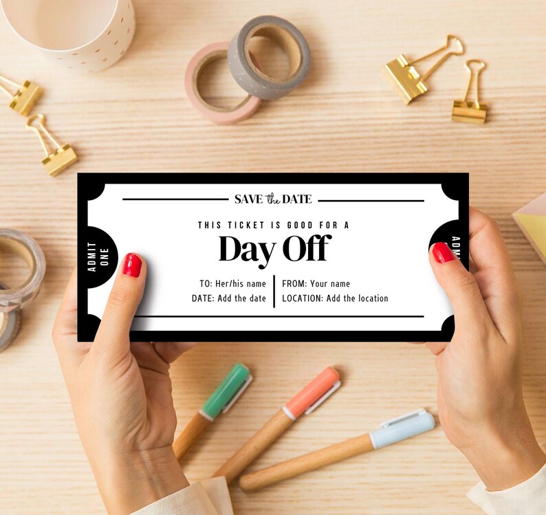 Day off Gift Coupon: Editable Printable Voucher (instant Download) - Etsy