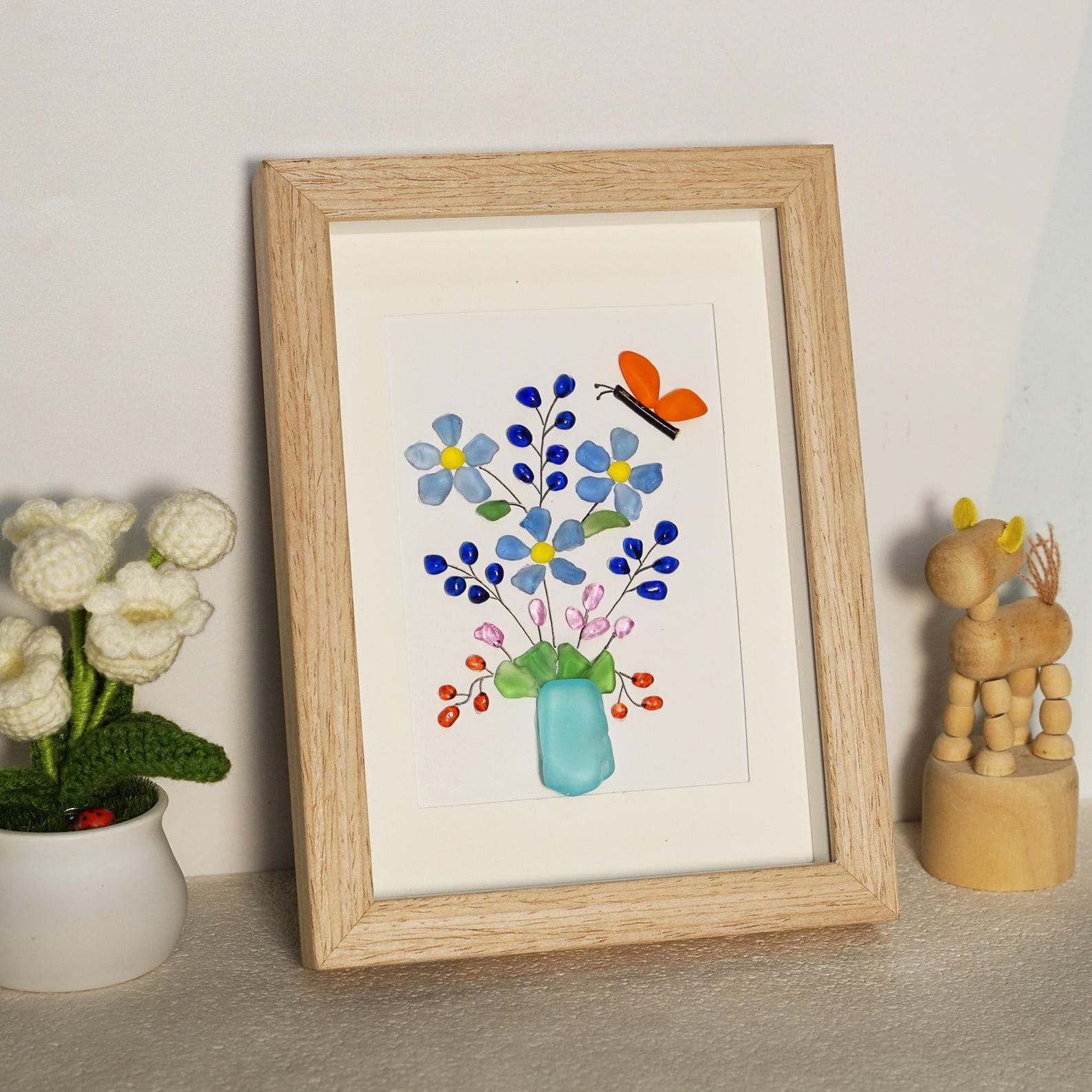 Handmade Sea Glass Flower Art Frame: Coastal Wall Decor - Etsy