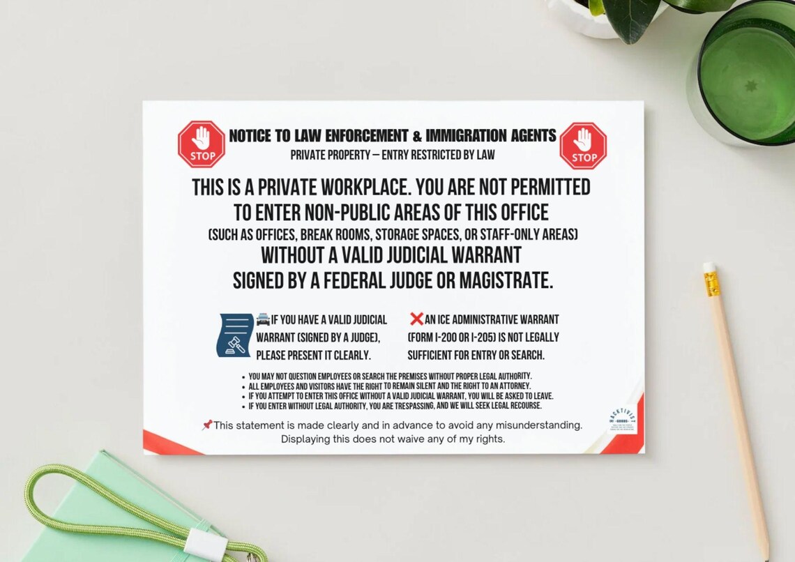 Notice ICE Entry Workplace Sign – Printable Legal Rights Poster ...