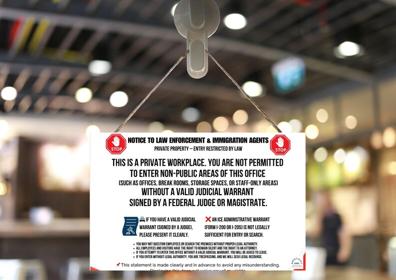 Notice ICE Entry Workplace Sign – Printable Legal Rights Poster ...