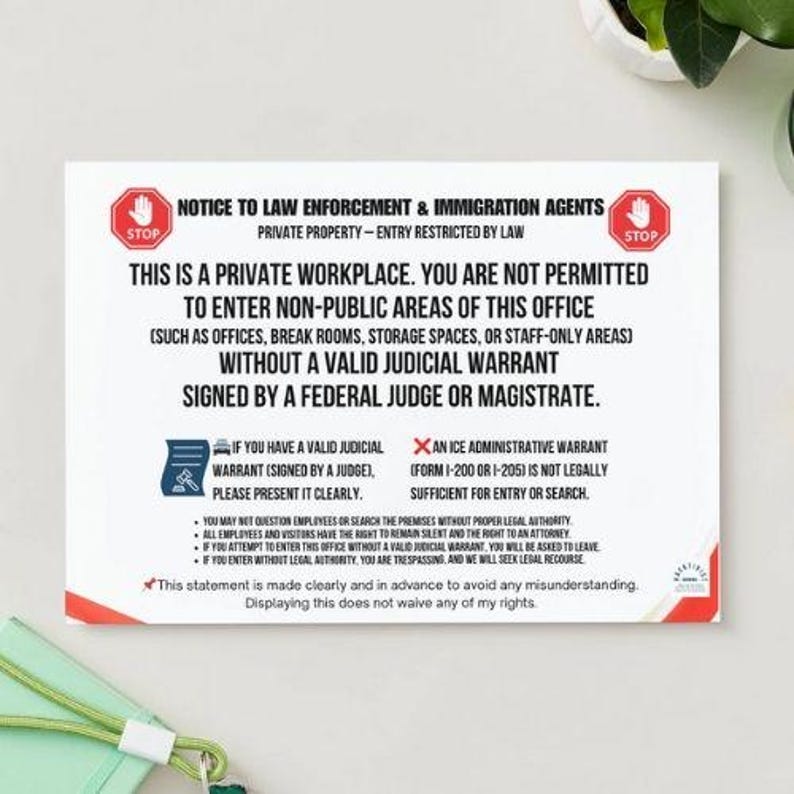 Notice ICE Entry Workplace Sign – Printable Legal Rights Poster ...