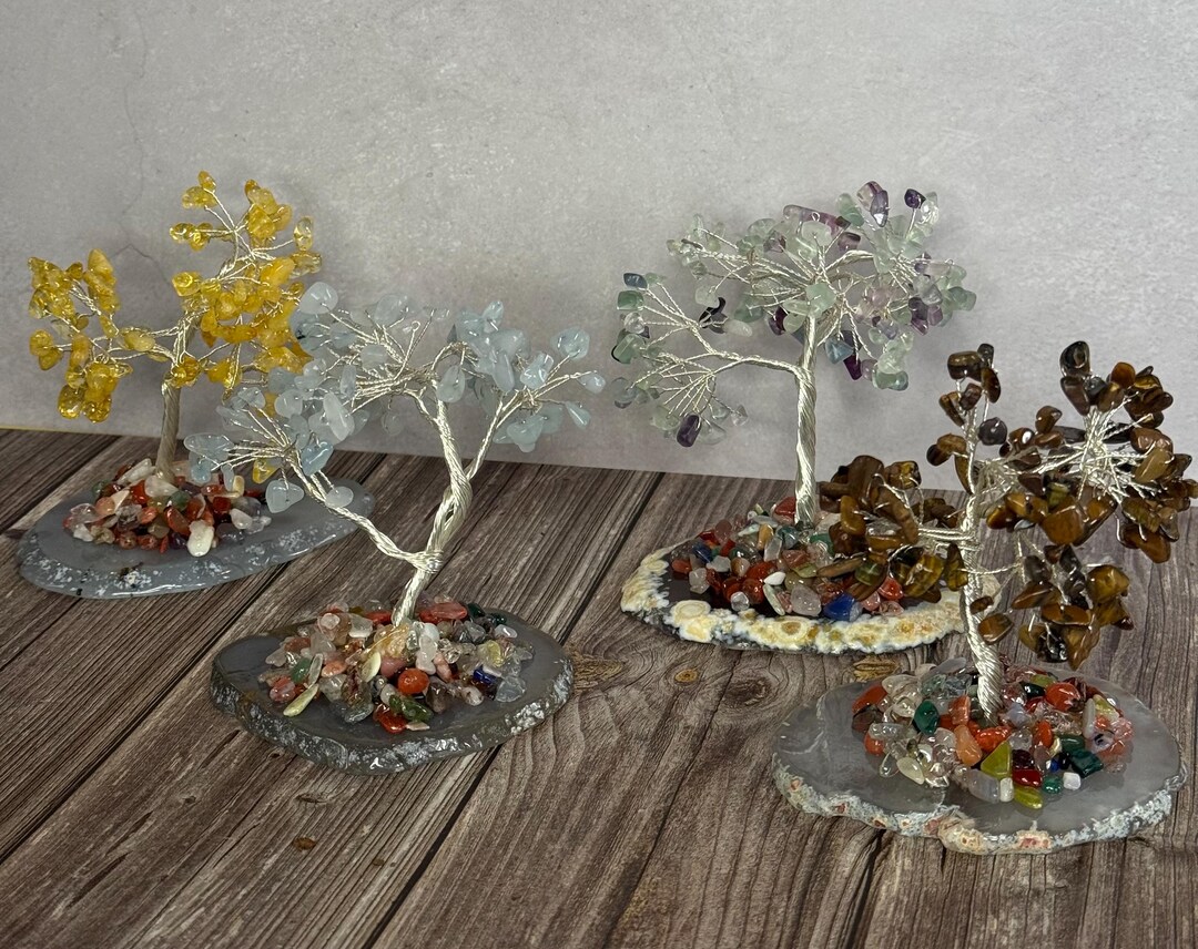 Crystal Tree Sculpture - Natural Gemstone Flower Agate Base - Healing ...