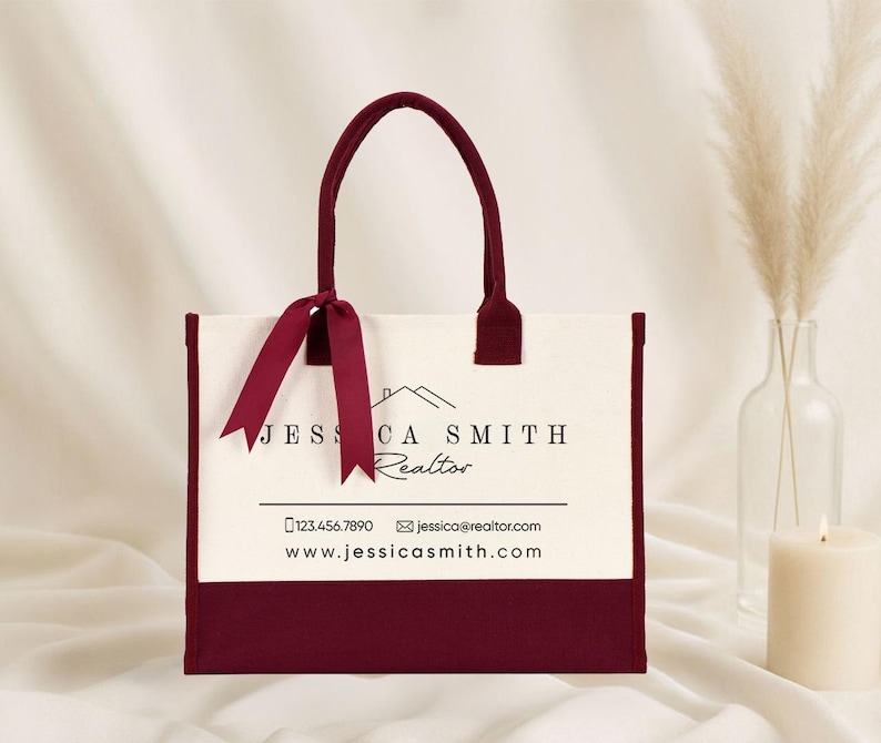 Custom Realtor Tote Bag - Durable Canvas With Stylish Ribbon Detail - Etsy