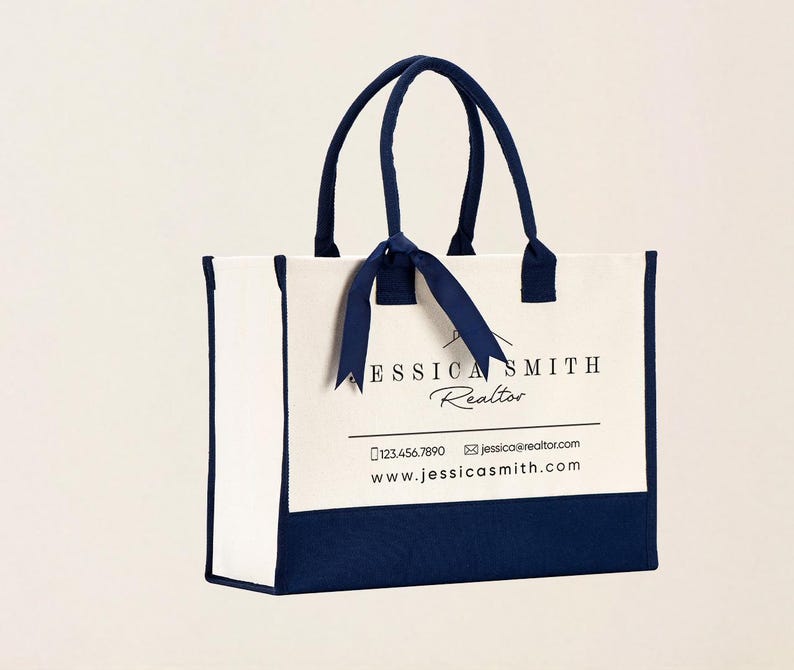 Custom Realtor Tote Bag - Durable Canvas With Stylish Ribbon Detail - Etsy