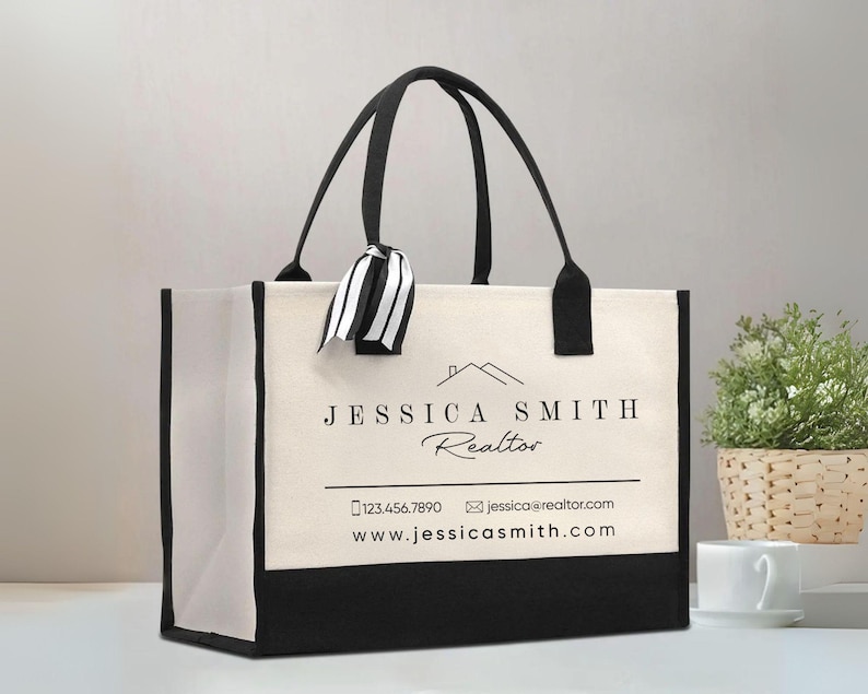 Custom Realtor Tote Bag - Durable Canvas With Stylish Ribbon Detail - Etsy