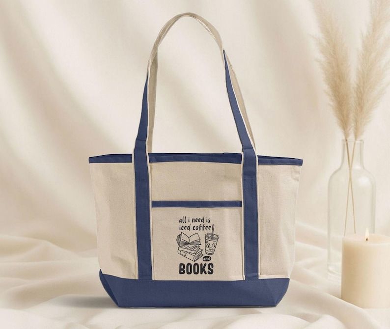 Iced Coffee & Books Canvas Medium Tote Bag - Book Lover Gift - Etsy