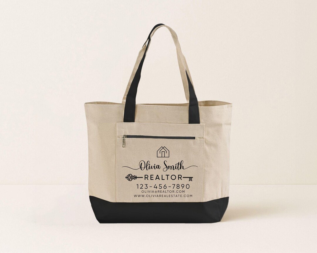 Custom Realtor Tote Bag: Personalized Canvas With Logo and Zipper ...