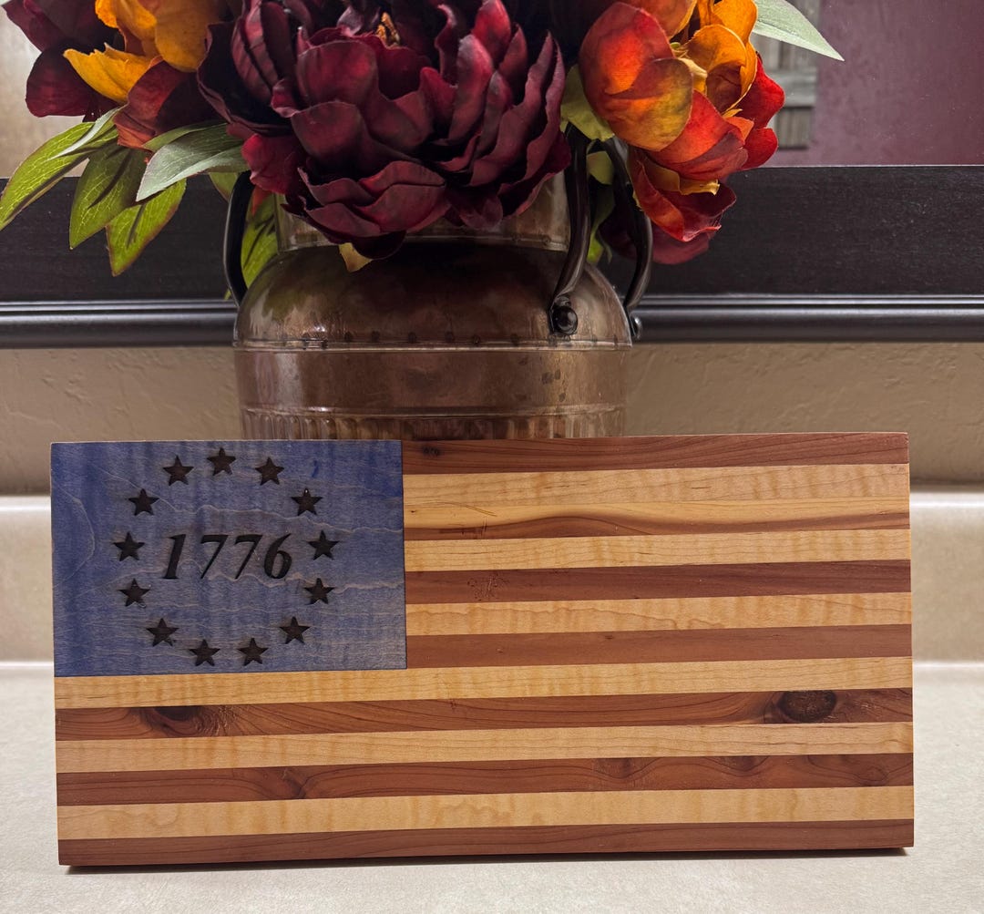 Handcrafted Cedar & Curly Maple American Flag | 1776 Canton | Blue ...