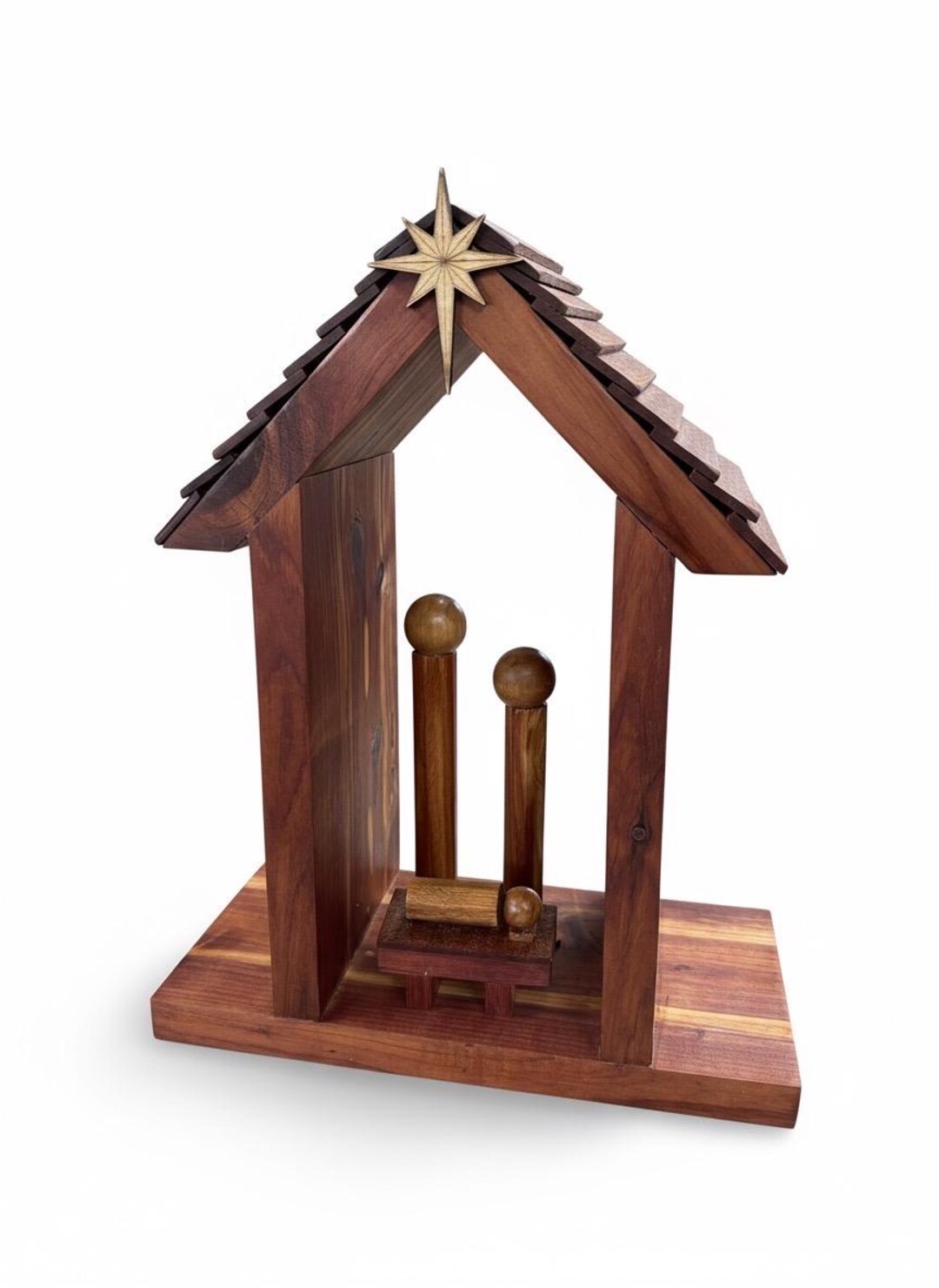 Handcrafted Cedar Mahogany Nativity Scene: Rustic Wooden Manger Display ...