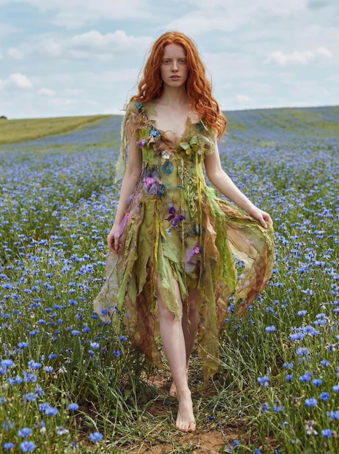 Art to Wear Layered Ethereal Spring Nymph Silk Dress Moss FAIRY FOREST ...