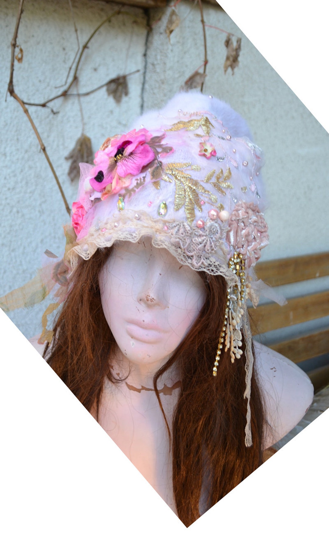 Wonderful Elf Angora Pale Pink/ivory Hat Smurfette Forest Fairy Gypsy ...