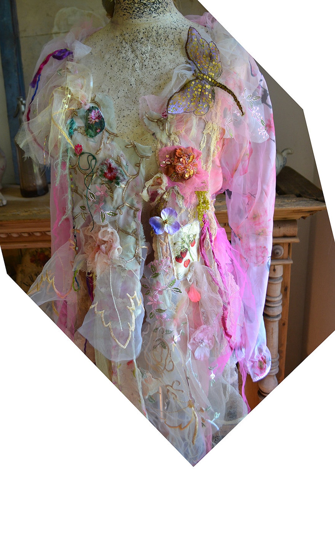 Art to Wear Beautiful XL Ethereal Jacket PINK HYDRANGEA Fairy Wearable ...