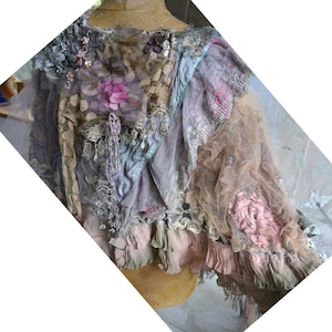 Art to Wear Unique Feminine Boho Lacy Shawl/cape/wrap ANTIQUE TULIPS ...