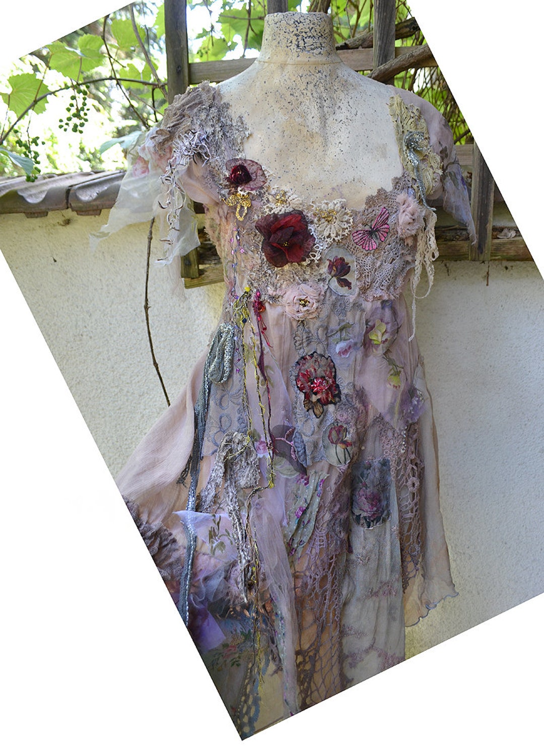 Art to Wear Romantic Schabby Bohemian Magic Dress UNDINE Roses Wedding ...
