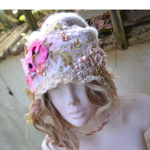 Wonderful Elf Angora Pale Pink/ivory Hat Smurfette Forest Fairy Gypsy ...