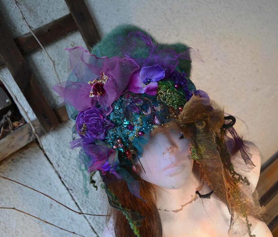 Wonderful Teal Angora Hand Dyed Large Loose Elf Hat QUEEN of FAIRY ...