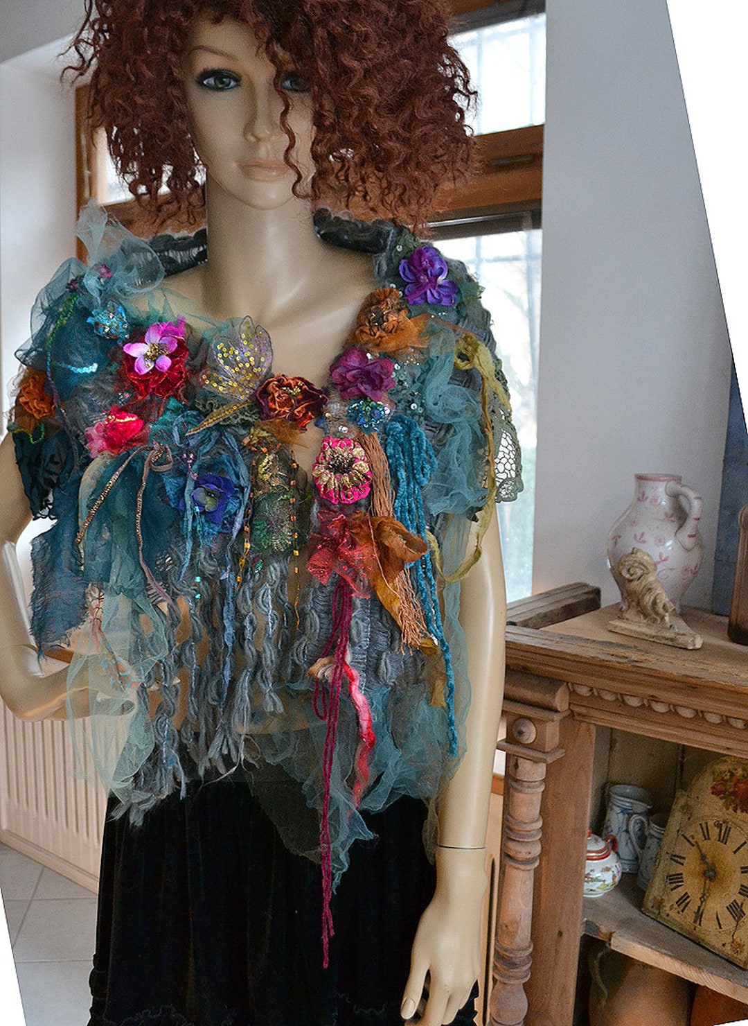 Art to Wear Unique Crochet Gypsy Bohemian Cape/shawl WINTER GIRL Silks ...