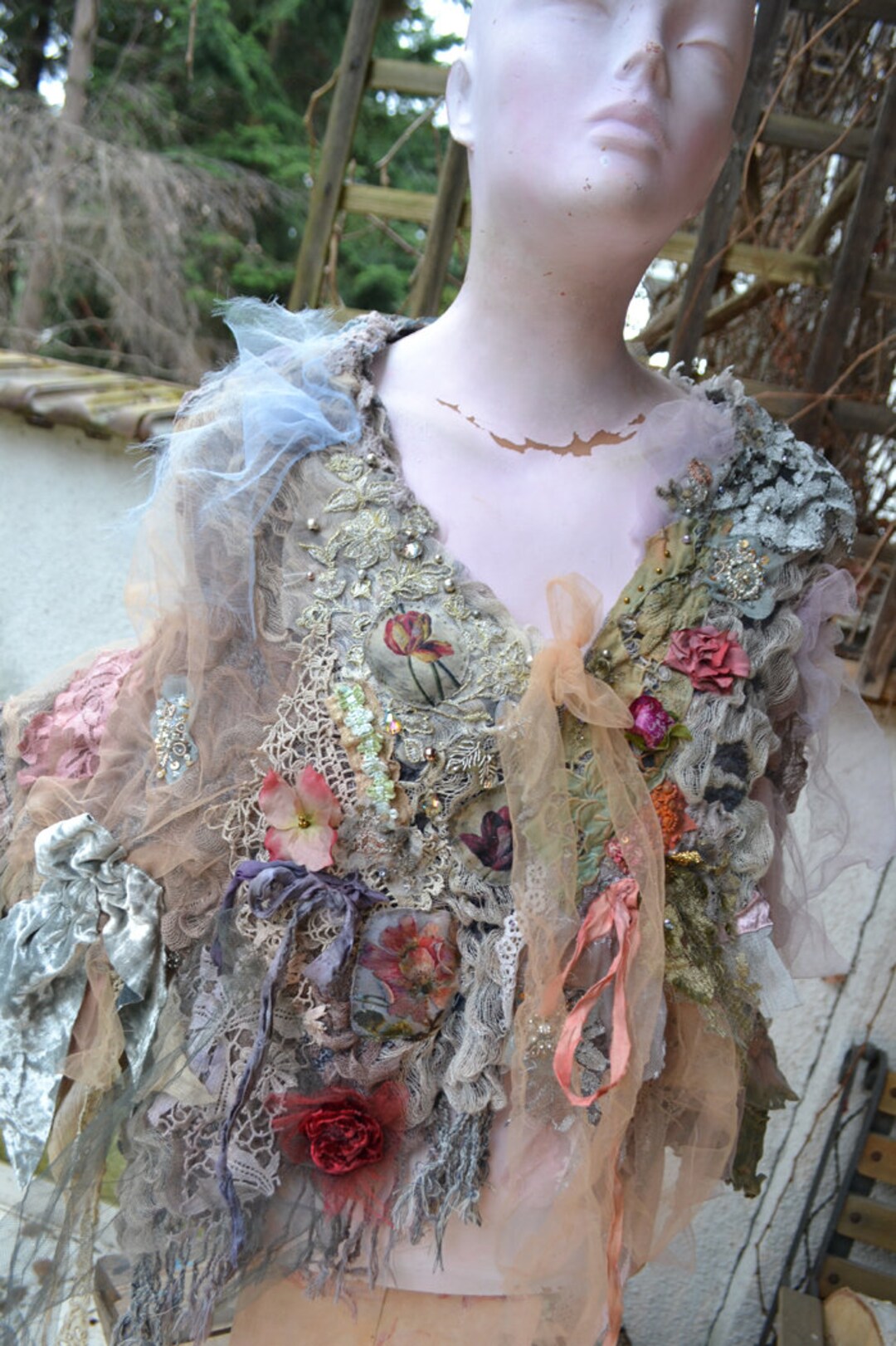 Art to Wear Unique Feminine Boho Lacy Shawl/cape/wrap ANTIQUE TULIPS ...