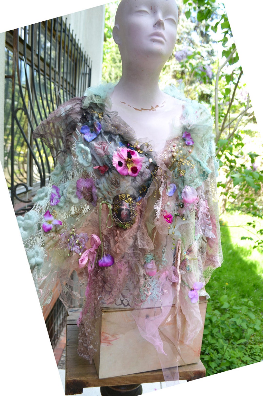 Beautiful Art to Wear Shabby Cape/wrap LADY IN PINK Dress Forest Fairy ...