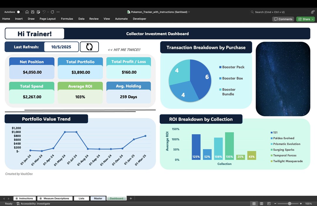 Collectibles Card Tracker Excel Dashboard – Investment Portfolio ROI ...