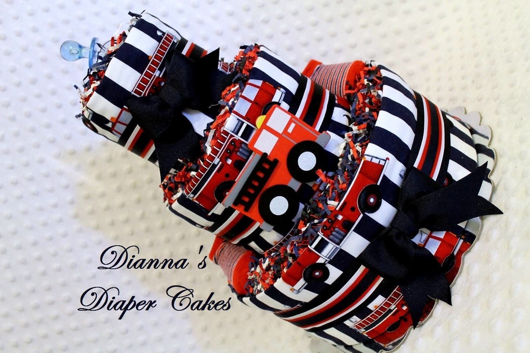 Baby Diaper Cake Fire Engine Fireman SELECT TOPPER Hero Shower Gift ...